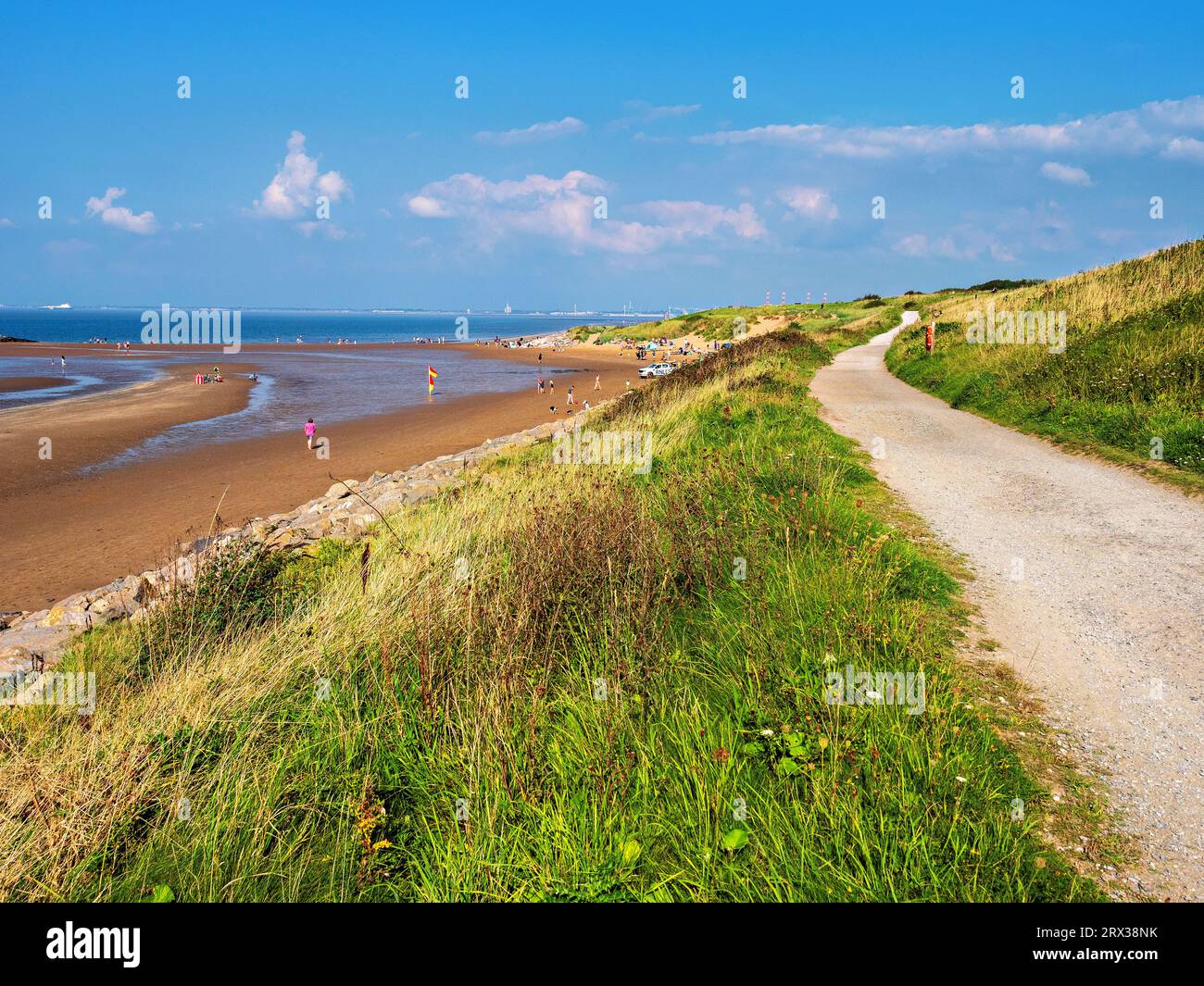 Leasowe Bay North Wirral Coastal Park beach and coastal footpath on a ...