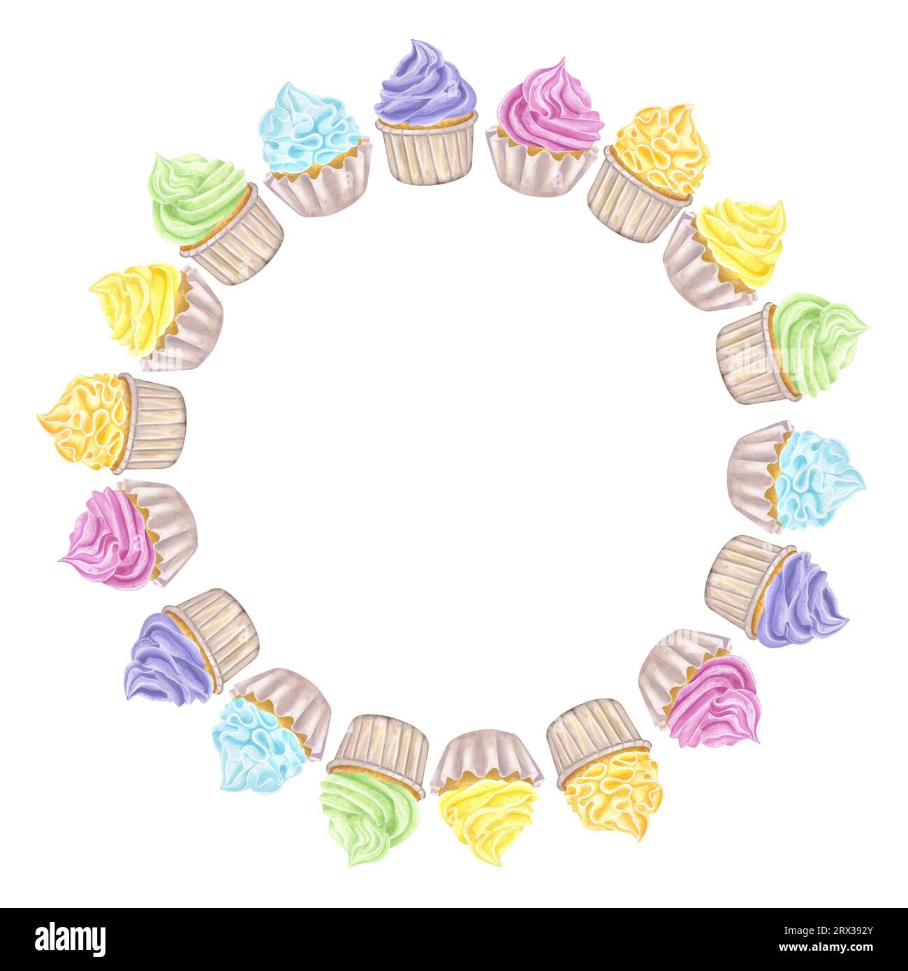 Circle frame wreath rainbow multicolored cupcakes muffins, sweet ...