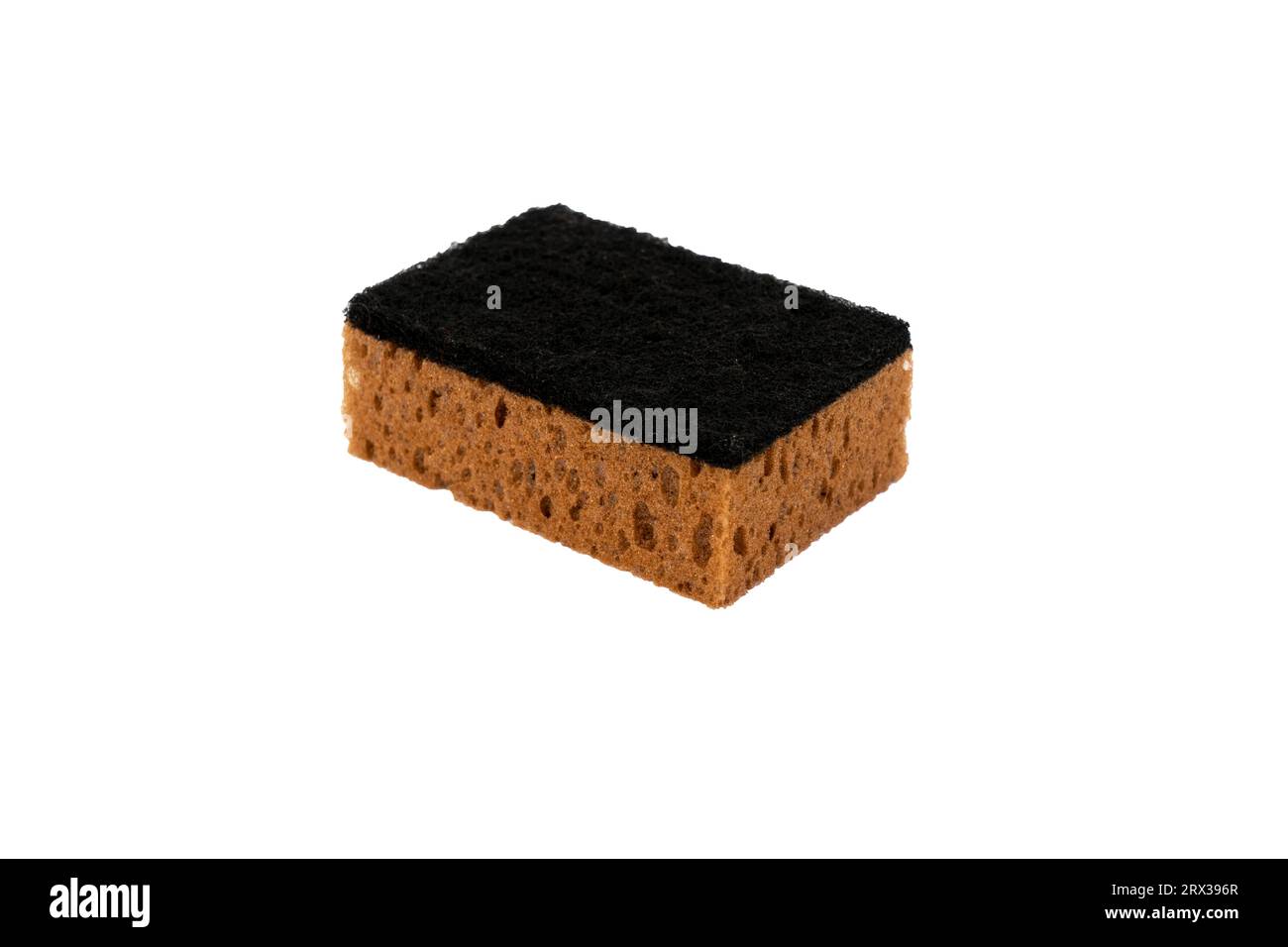 Black and brown sponge for washing dishes on a white background ...