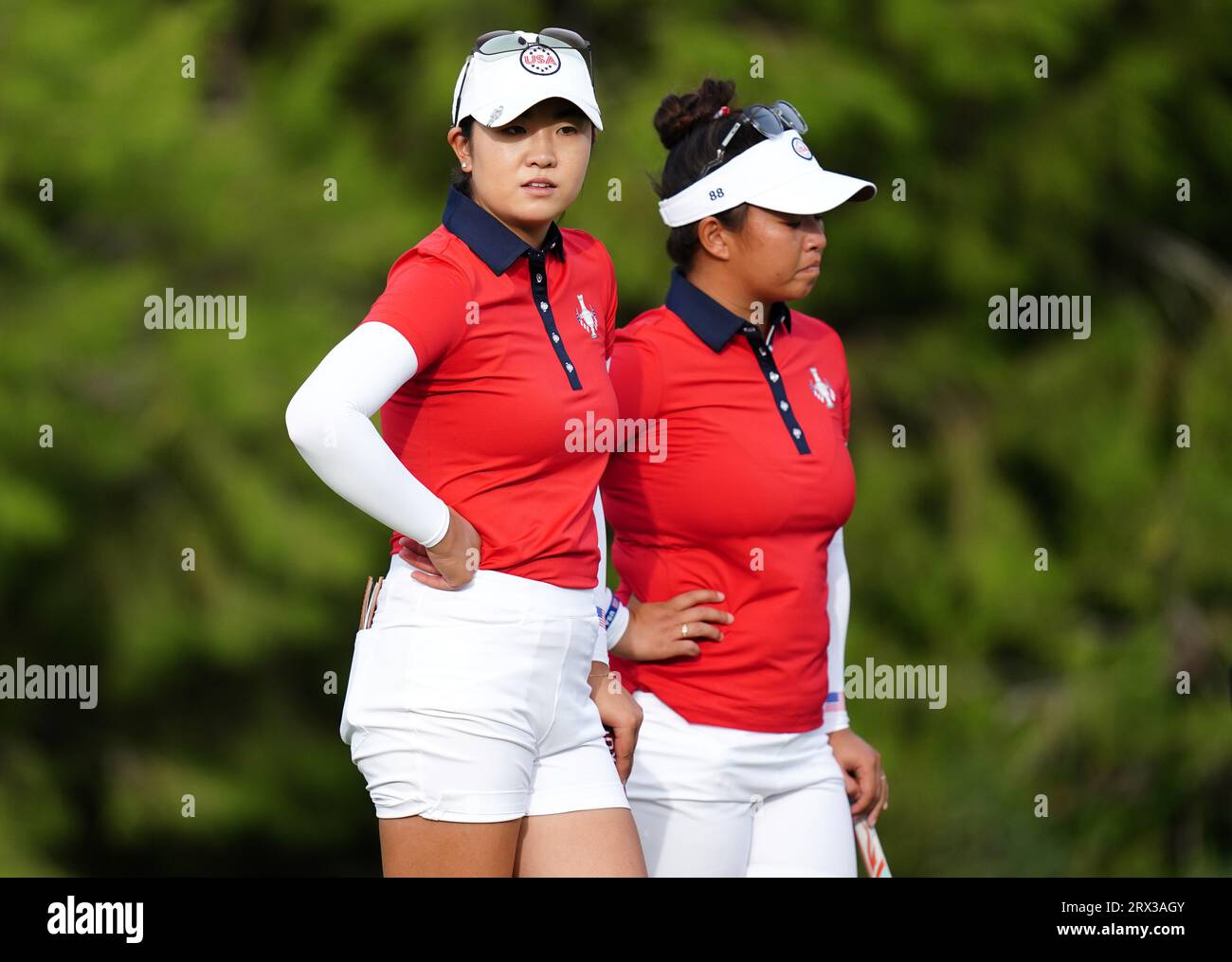 USA's Megan Khang and Rose Zhang on the 15th hole during day one of the ...