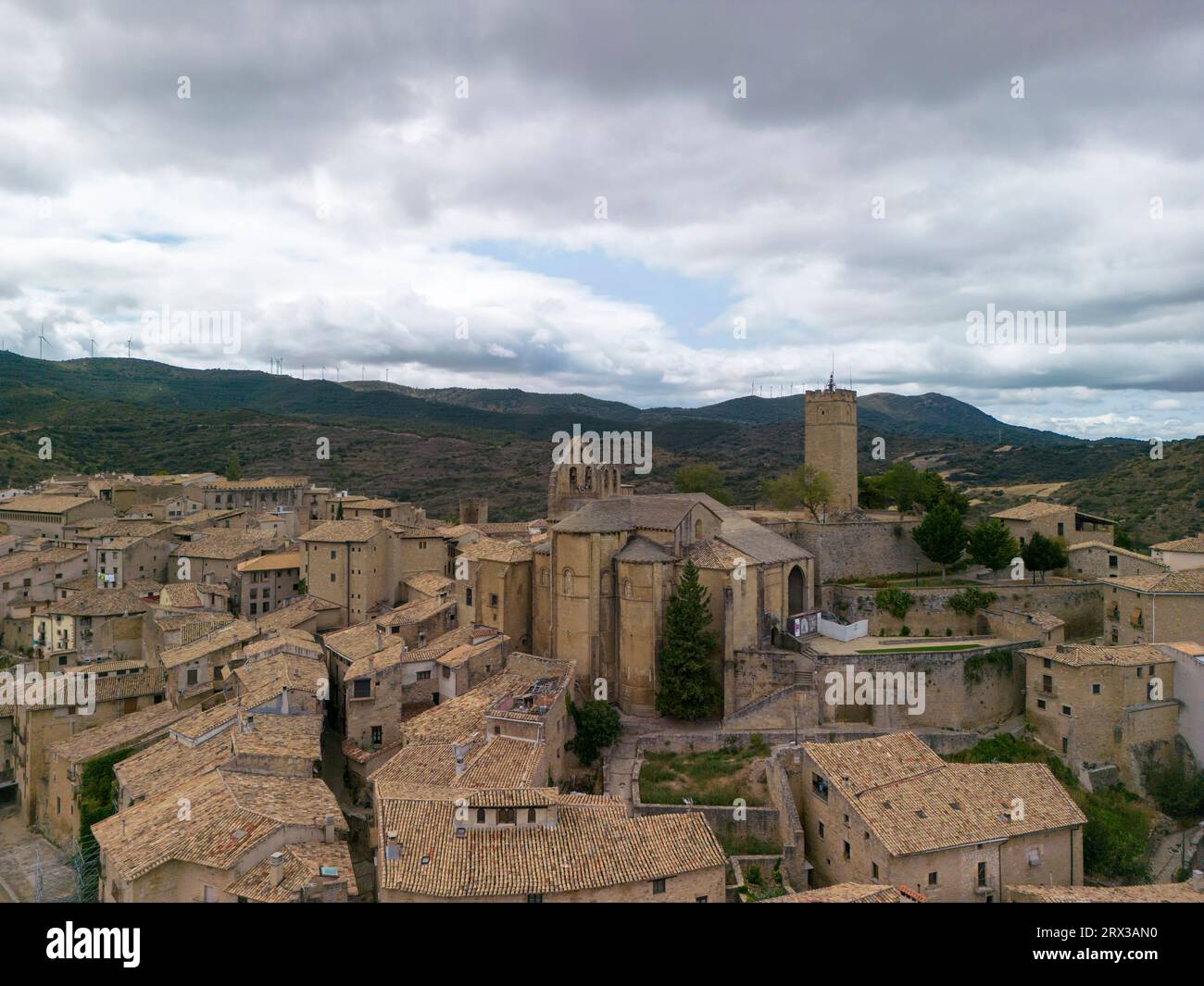 aerial view of the medieval town of Sos del Rey Católico in Aragon ...