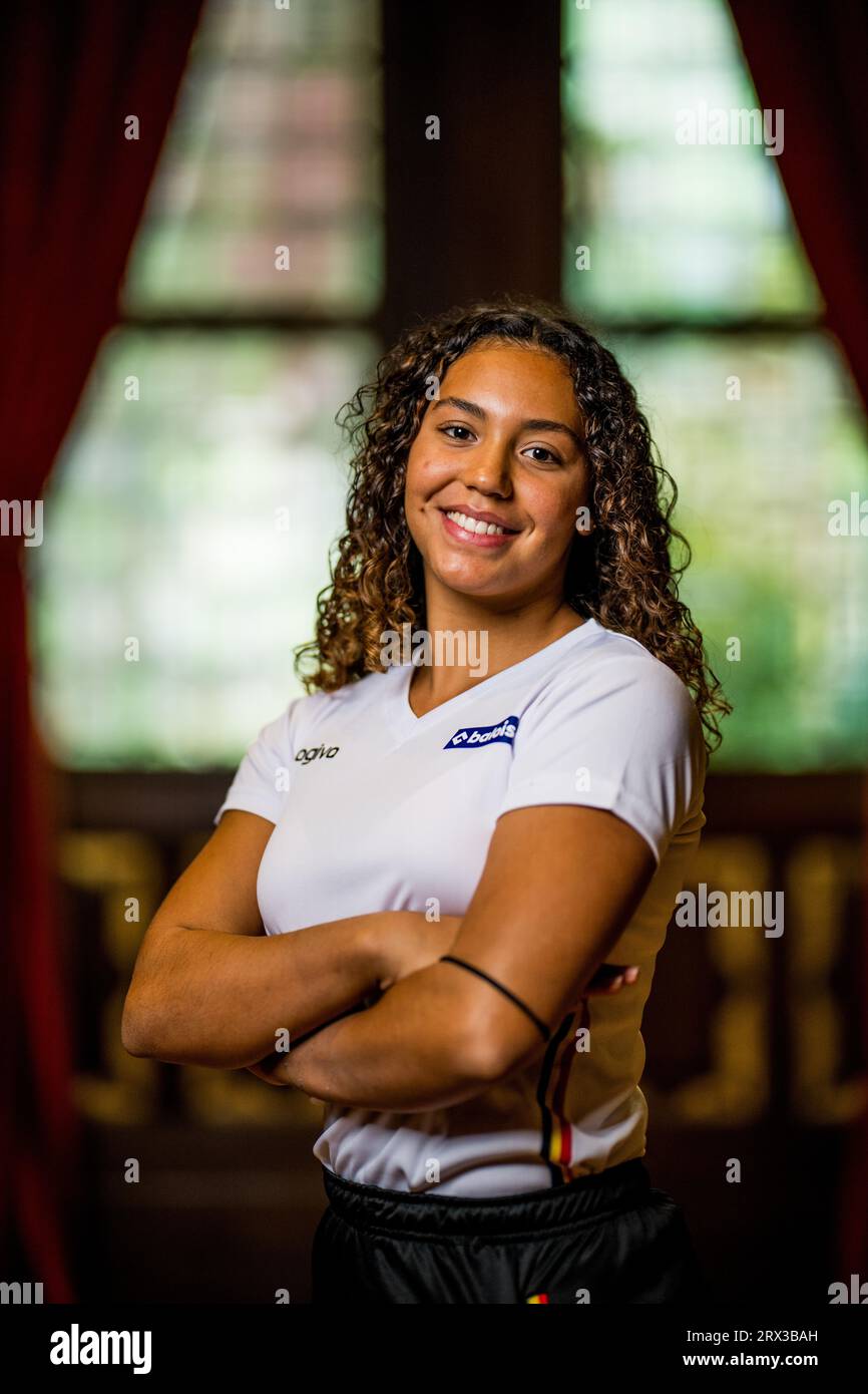 Antwerp, Belgium. 22nd Sep, 2023. Belgian gymnast Jutta Verkest poses ...
