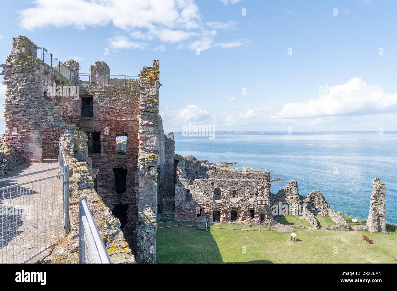 The top of the south wall of Tantallon Castle with the central tower ...
