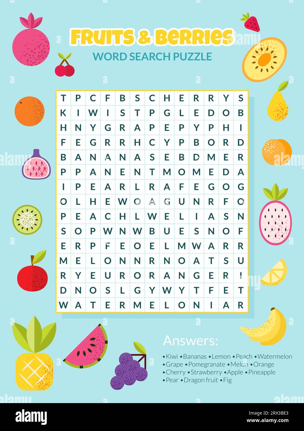 Word search puzzle with fruits and berries Stock Vector Image & Art - Alamy