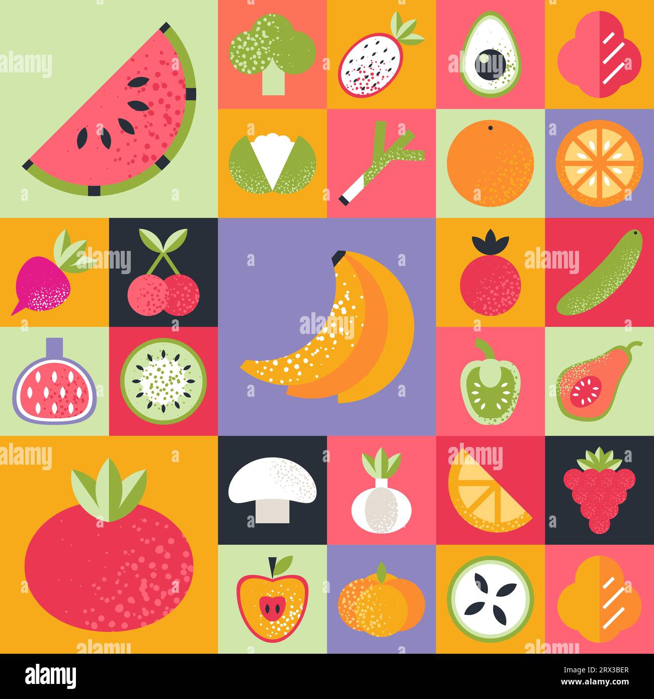 Abstract geometric pattern. Fruits and vegetables in Bauhaus style ...