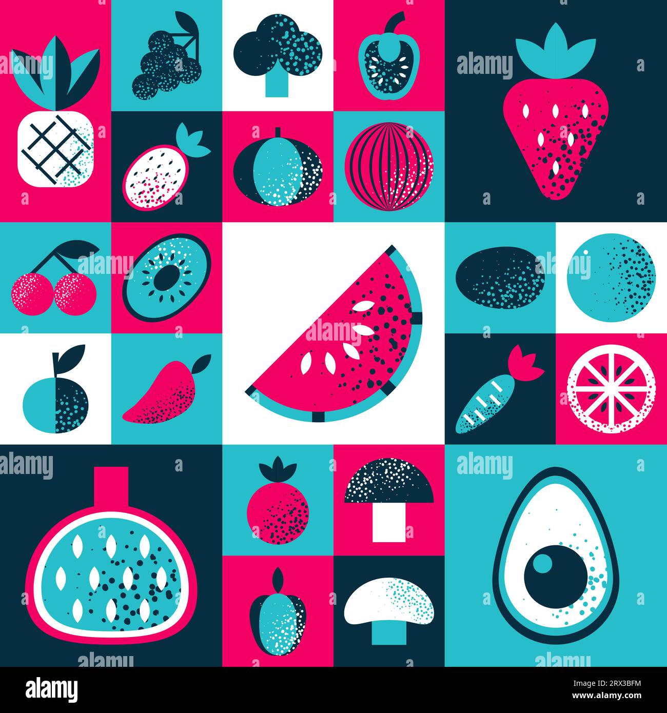Abstract geometric pattern. Fruits and vegetables in Bauhaus style ...