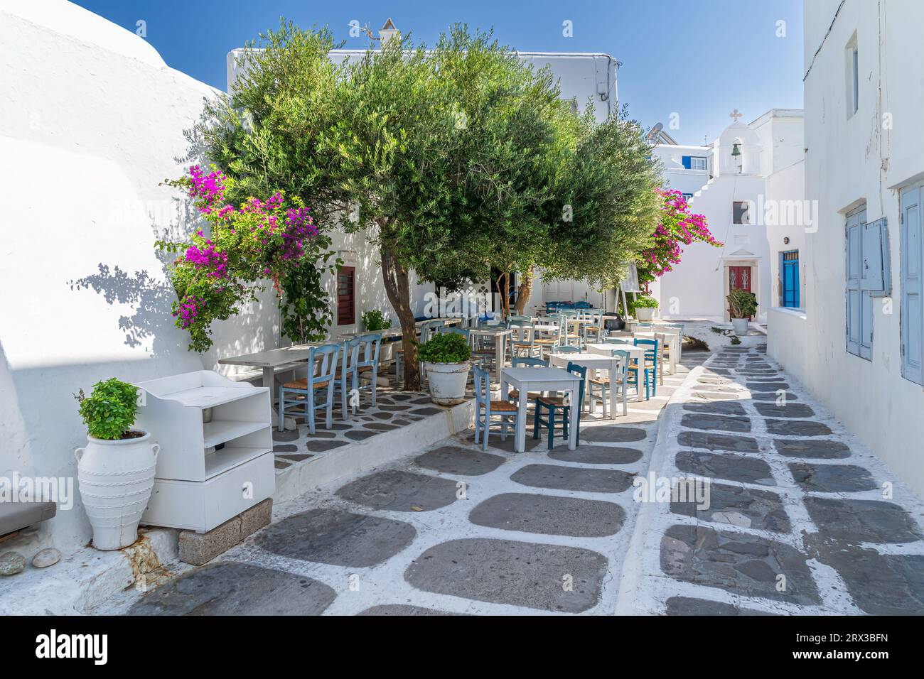 Colorful streets of Mykonos Town in Greece Stock Photo - Alamy