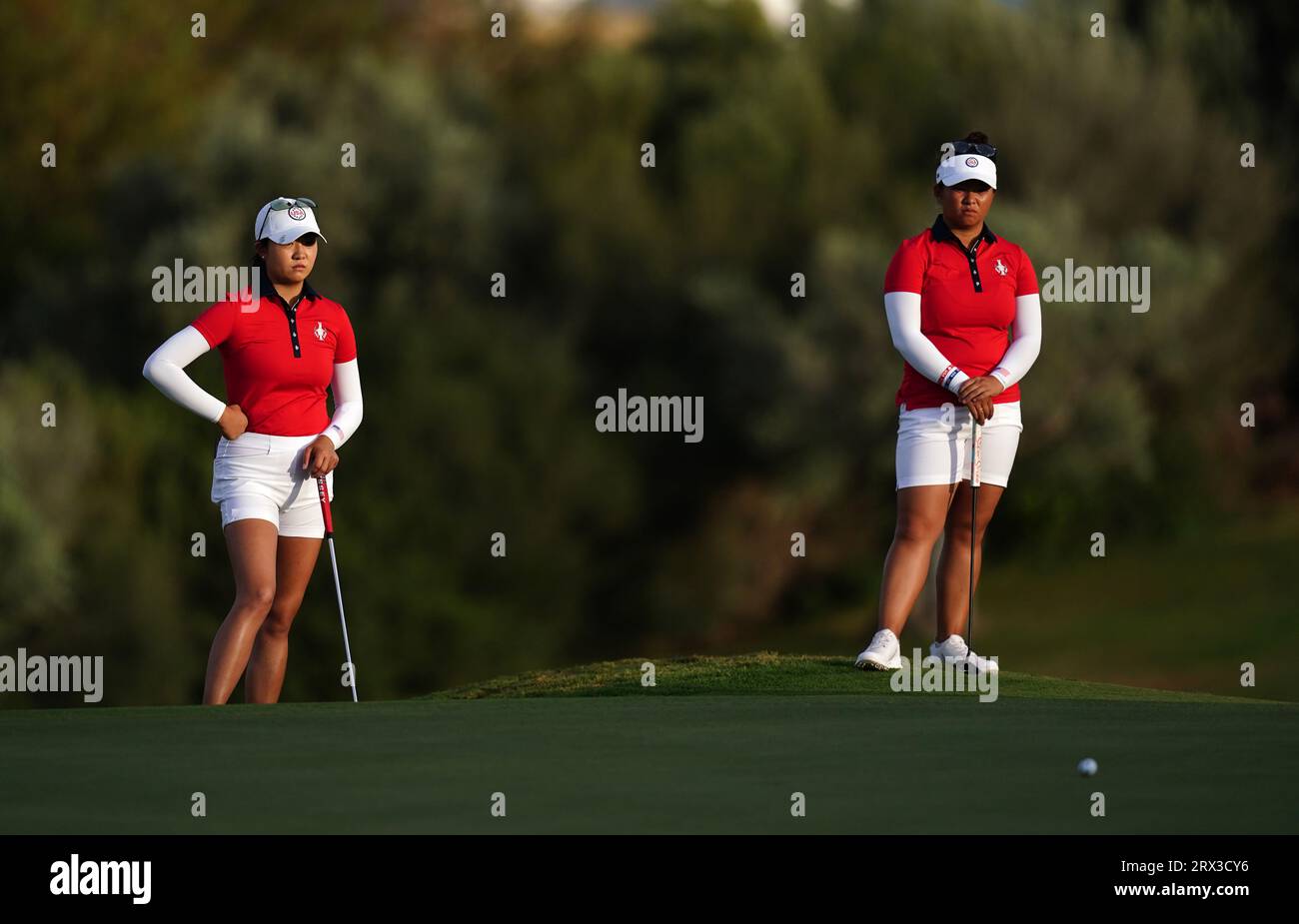 USA's Rose Zhang (left) and Megan Khang on the 18th during day one of ...