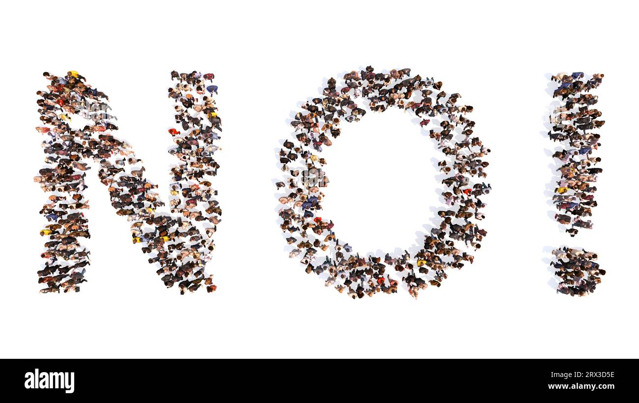 Concept conceptual large community of people forming NO word. 3d ...