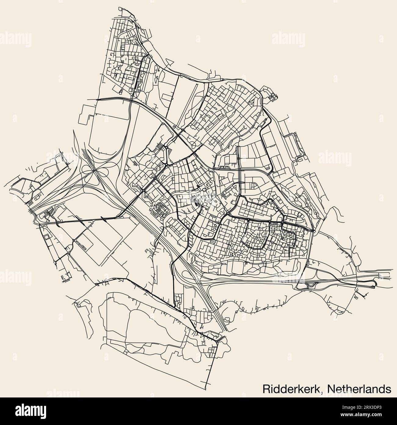 Street roads map of RIDDERKERK, NETHERLANDS Stock Vector Image & Art ...