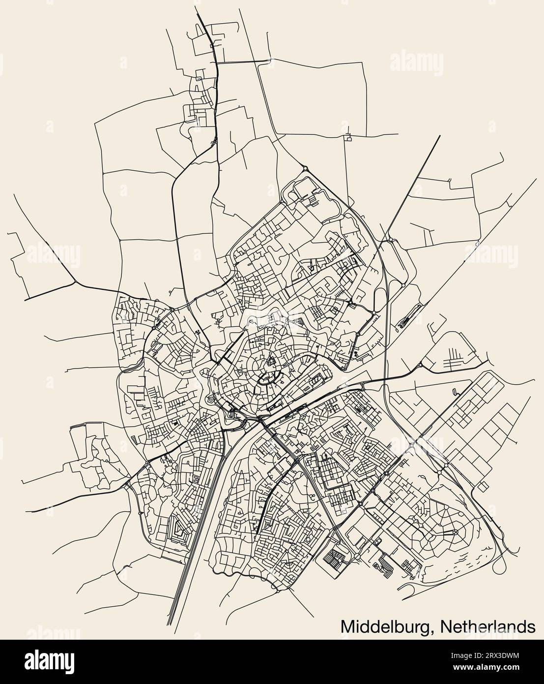Street roads map of MIDDELBURG, NETHERLANDS Stock Vector Image & Art ...