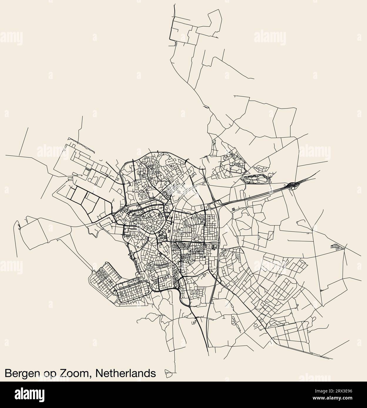 Street roads map of BERGEN OP ZOOM, NETHERLANDS Stock Vector Image ...