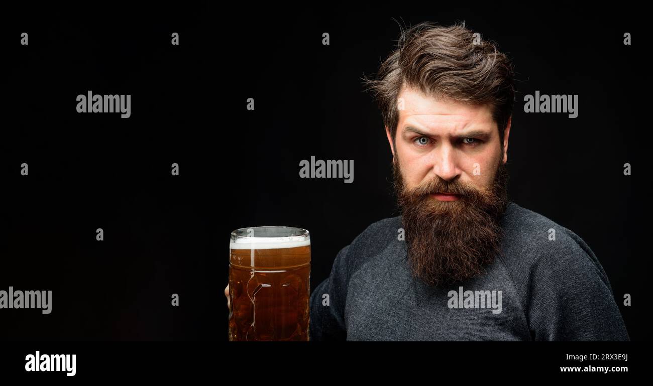 Beer time. Oktoberfest. Craft beer at restaurant. Bearded man with ...