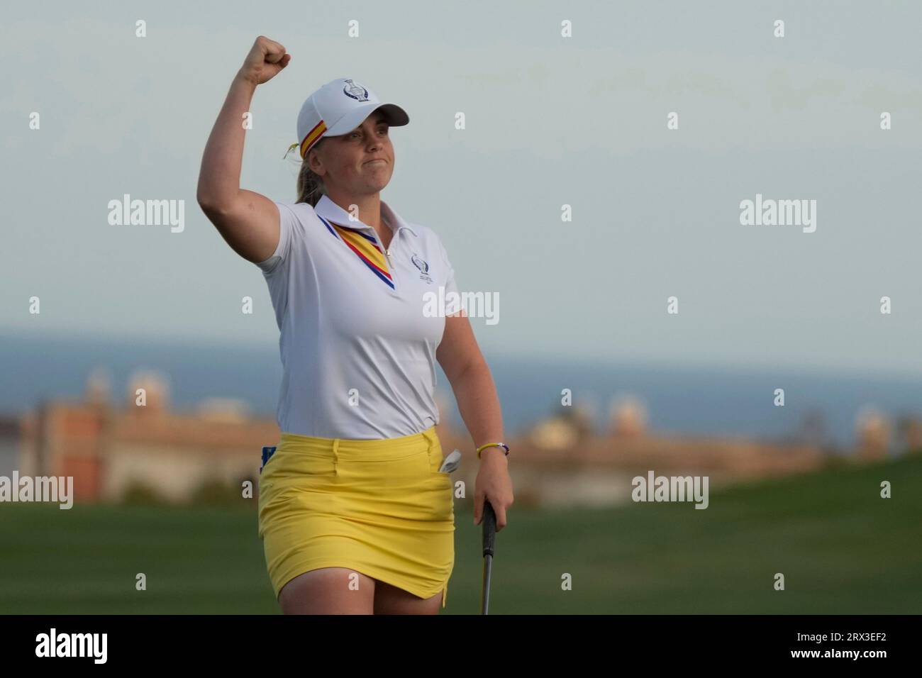Solheim Cup team Europe golfer Maja Stark celebrates on the 18th hole ...