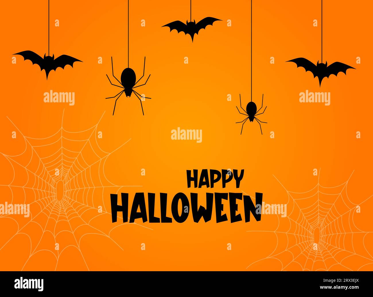 Happy Halloween banner with spiders and bats on orange background ...