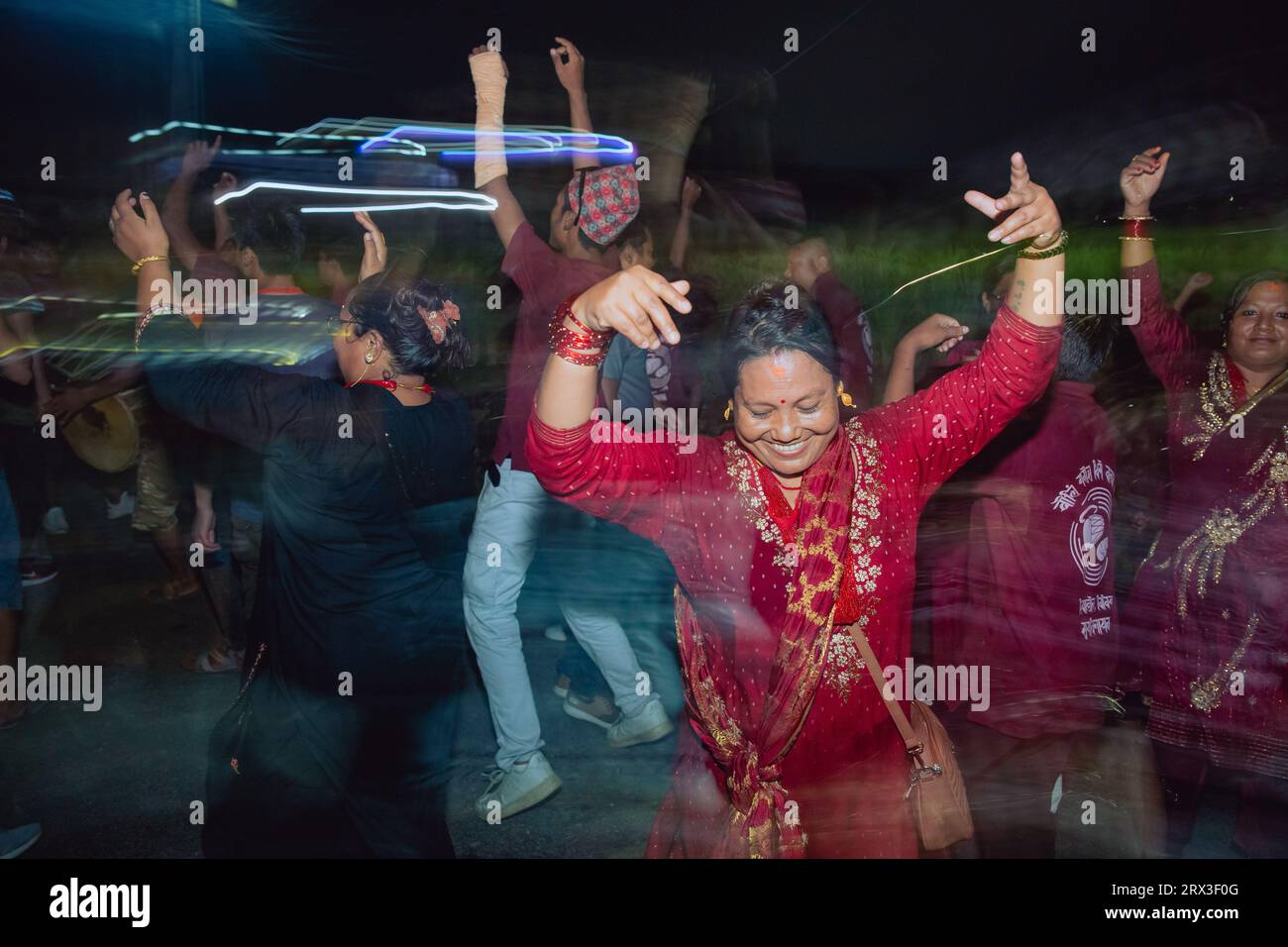 Nepal. 22nd Sep, 2023. People dance and celebrate as the members of ...