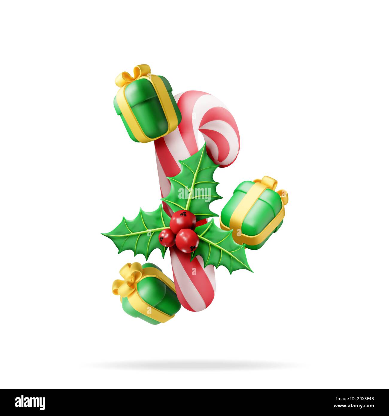 3D Christmas Twig of Holly, Gift Boxes, Candy Cane Stock Vector Image ...