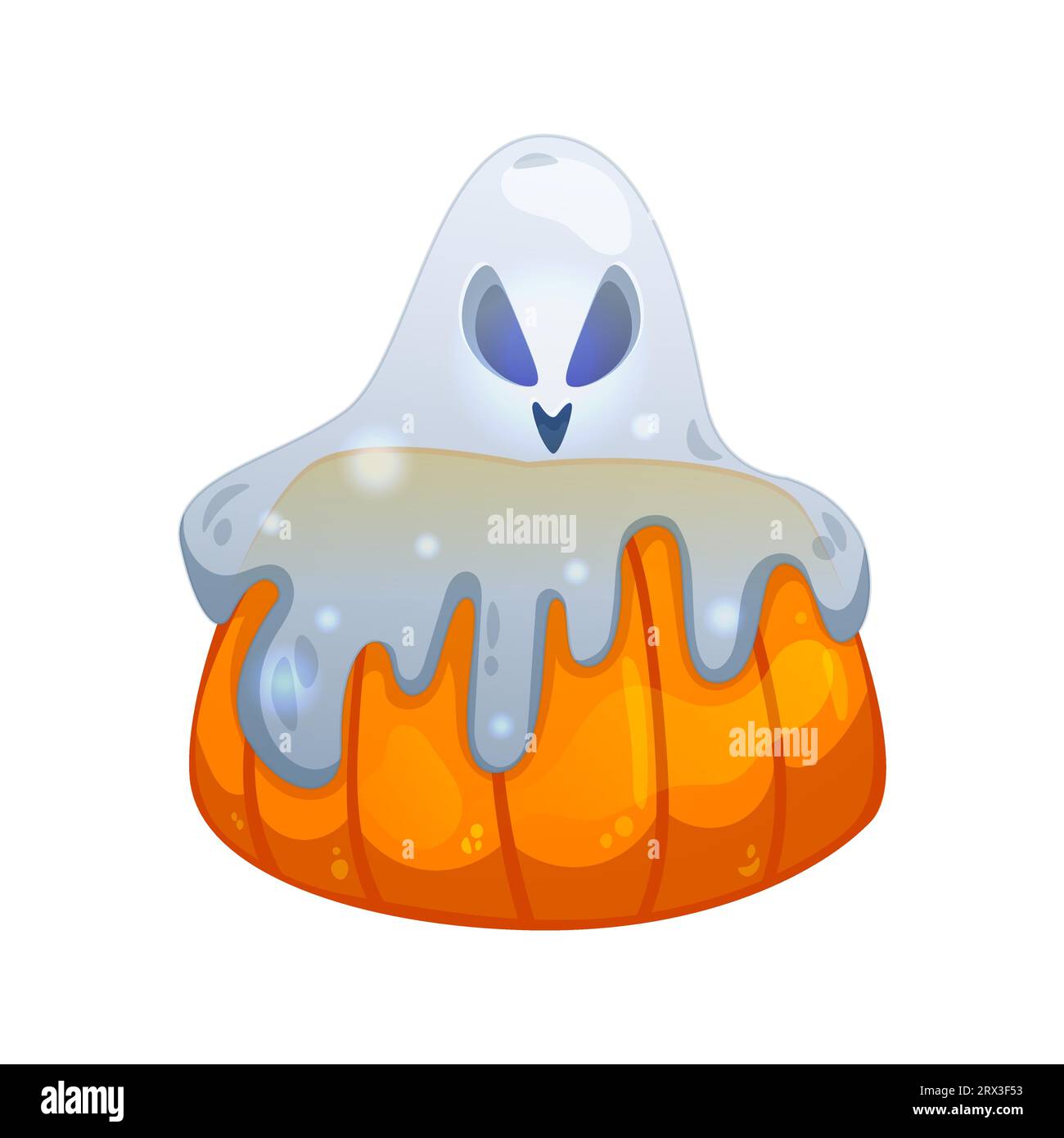 Cute ghost sitting on the pumpkin for Halloween. Cartoon style. Vector ...