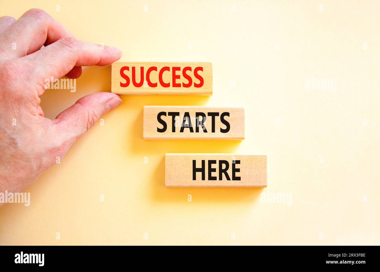 Success starts here symbol. Concept word Success starts here on beautiful wooden block ...