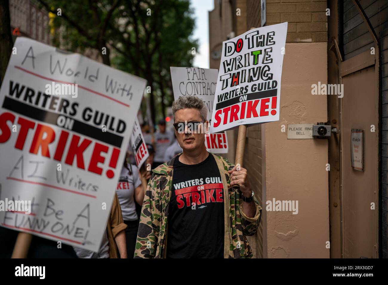 New York, USA. 22nd Sep, 2023. Members of the The Writers Guild of ...