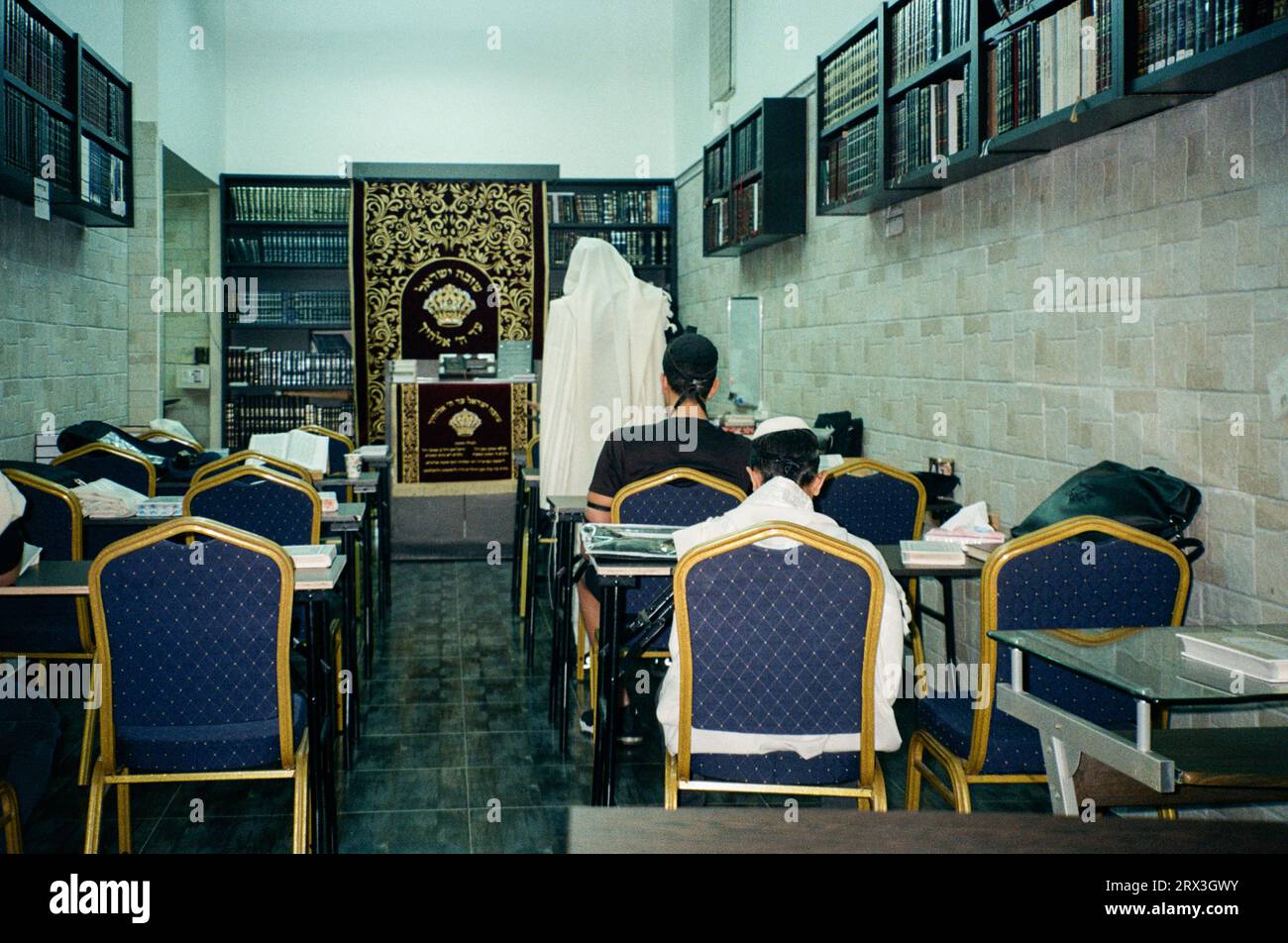 August 1, 2023, Jewish Men Praying in Synagogue, Engaged in Talmudic ...