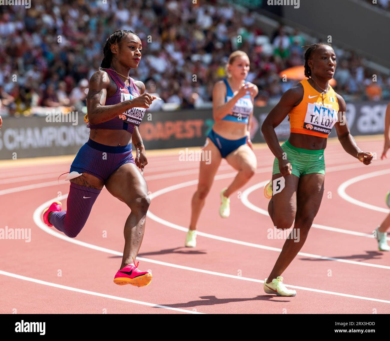 Sha'Carri Richardson of the USA and Marie-Jose Ta Lou of Côte d’Ivoire ...
