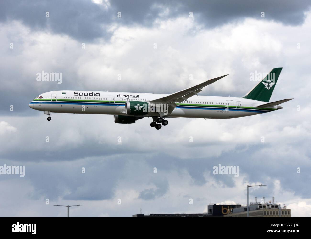 A Boeing 787-10 Dreamliner of Saudi Arabian Airlines in a retrospective ...