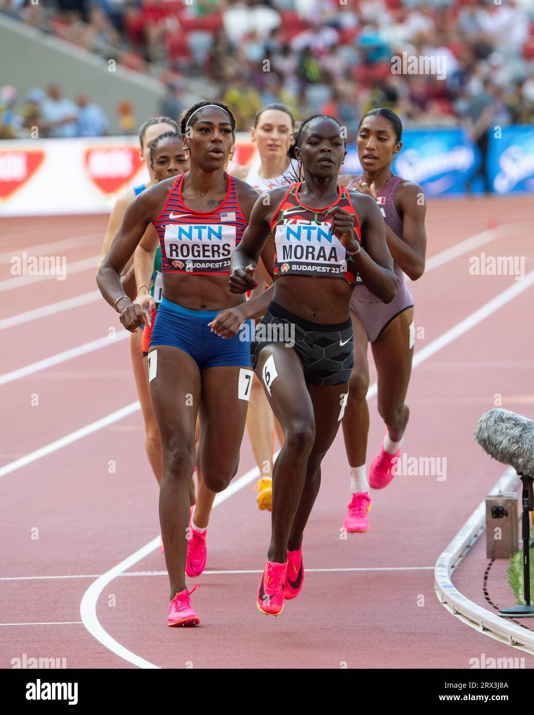 Raevyn Rogers of the USA and Mary Moraa of Kenya competing in the 800m ...