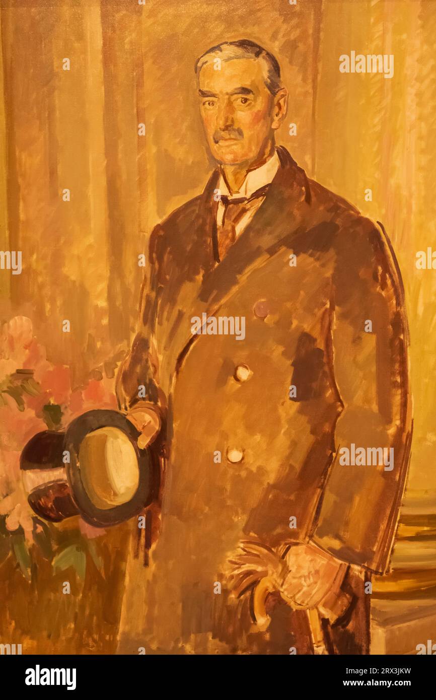 England, London, Portrait of Neville Chamberlain (1869-1940) by Henry ...