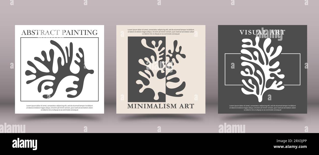 A set of paintings of abstract fine art. A minimalist design layout for ...