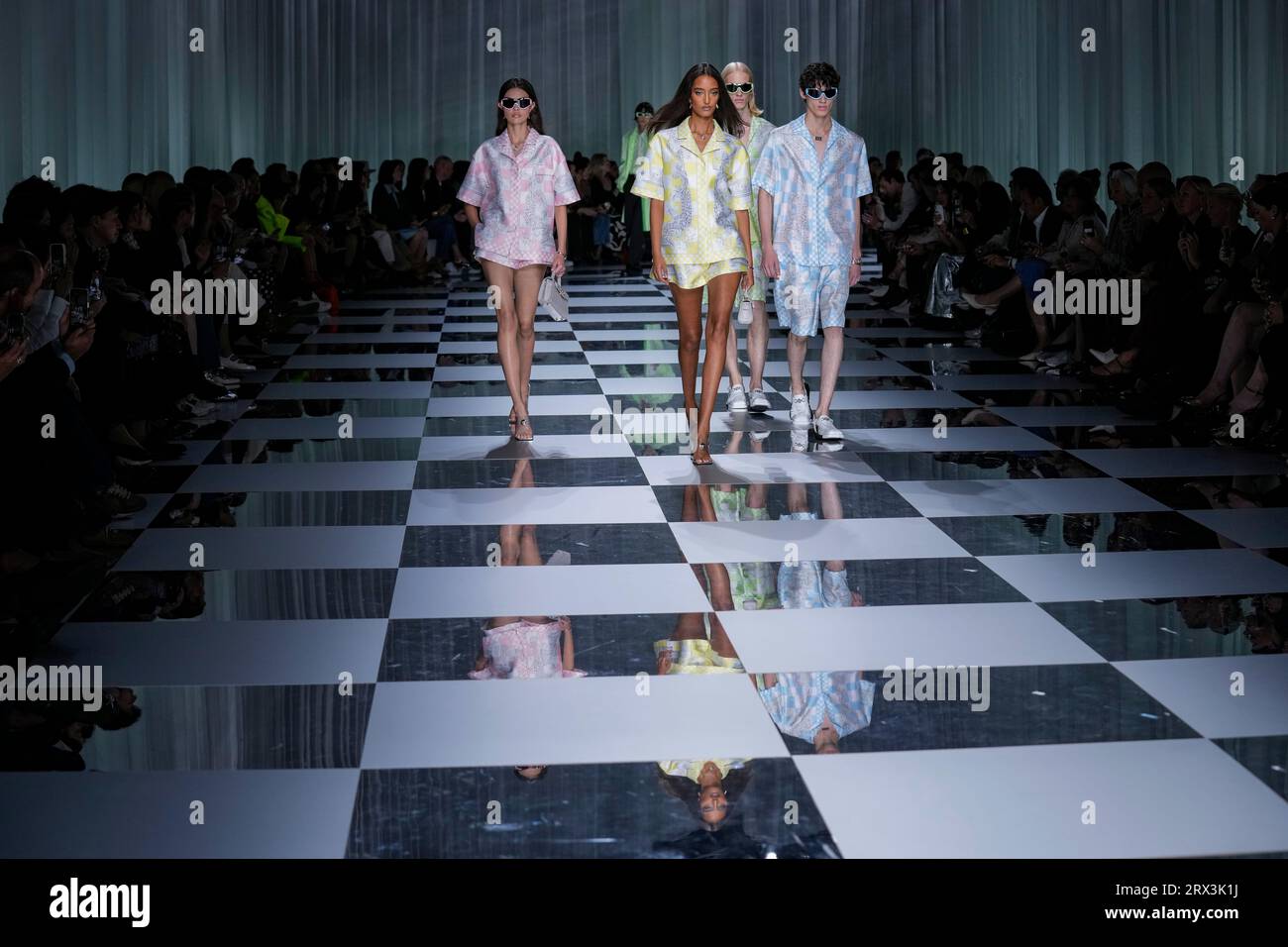 Models wear creations as part of the Versace women's Spring Summer 2024 ...