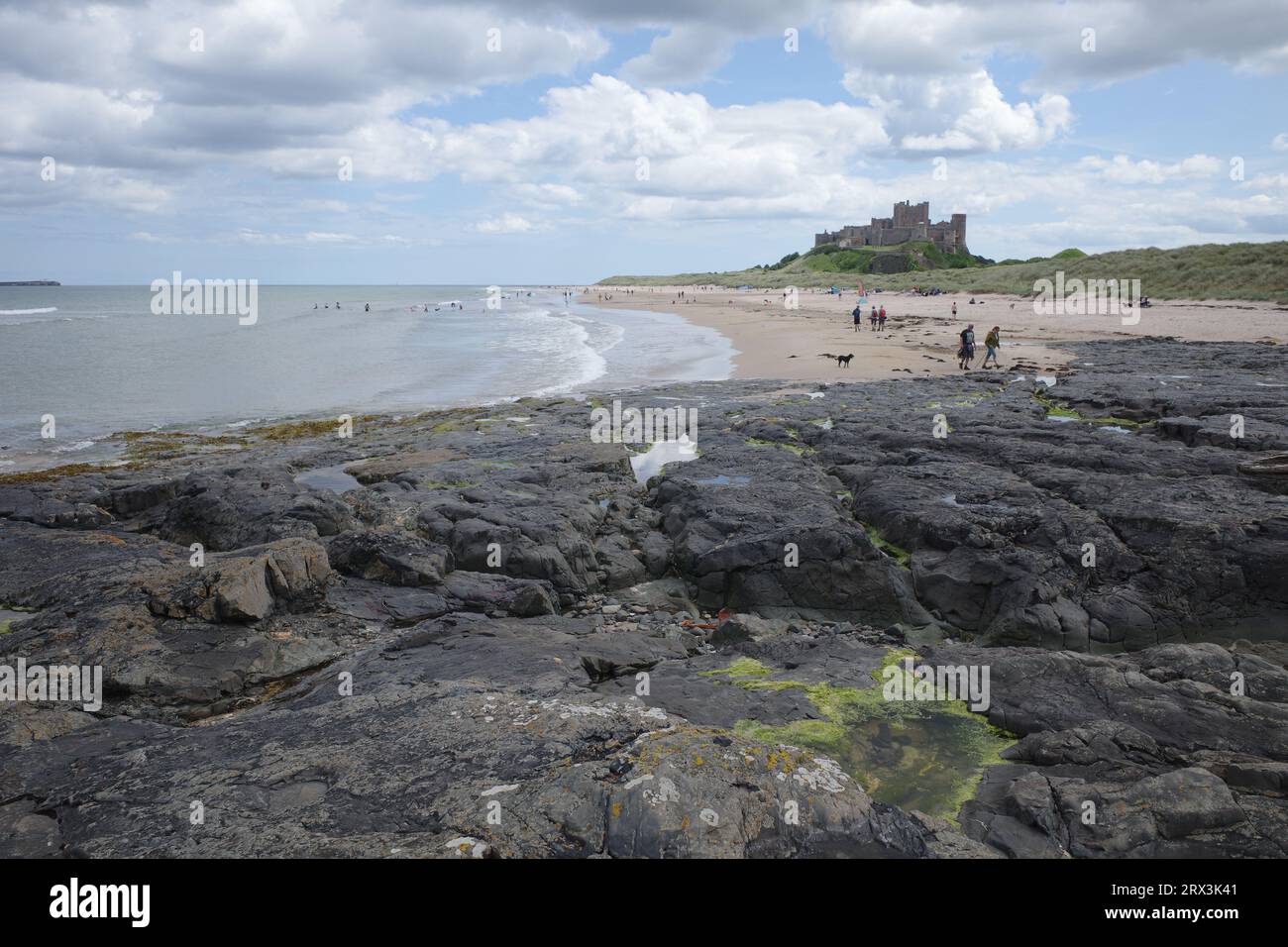 Bamburgh, UK - 14 July, 2023: Bamburgh castle and Northumbrian coast ...