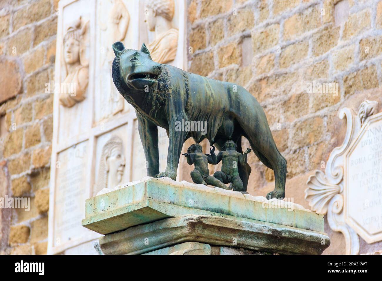 Capitoline Wolf, bronze sculpture of the mythical she-wolf suckling the ...