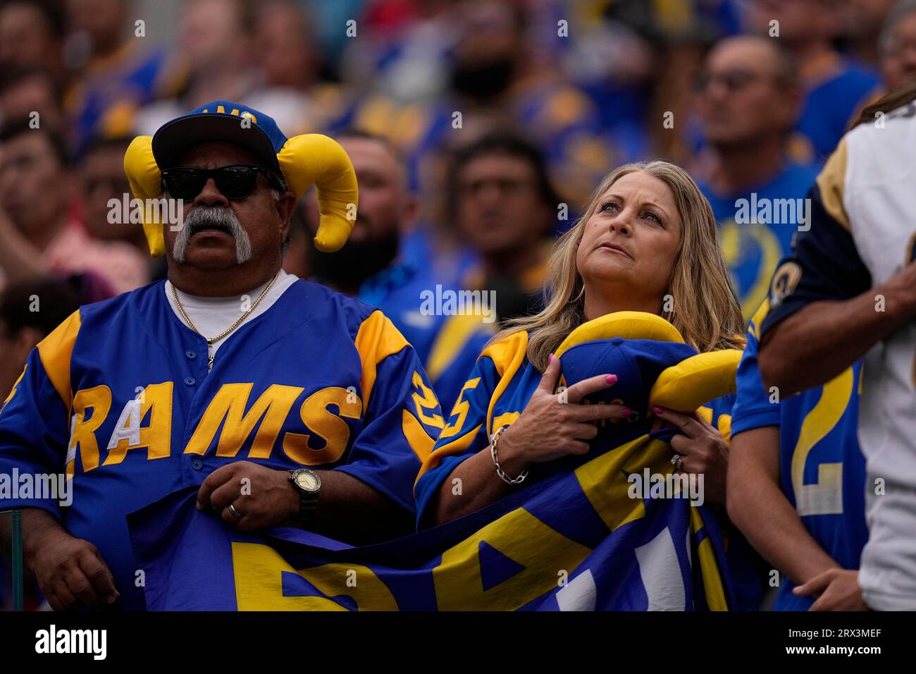 Los Angeles Rams fans national anthem during the first half of an NFL ...