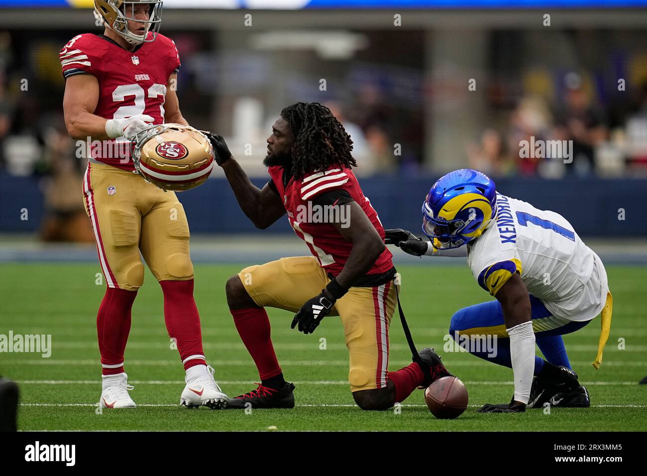 San Francisco 49ers wide receiver Brandon Aiyuk injury during the first ...