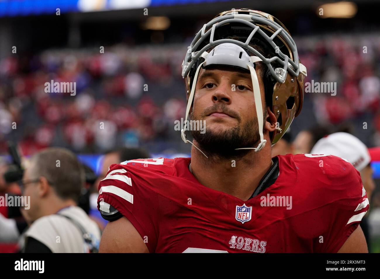 San Francisco 49ers defensive end Nick Bosa after an NFL football game ...