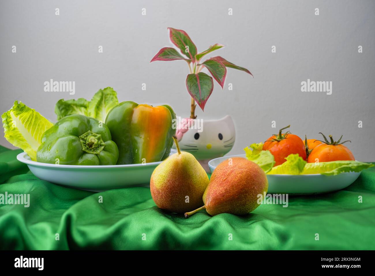 Wide collage of fresh fruits and vegetables for layout isolated on ...