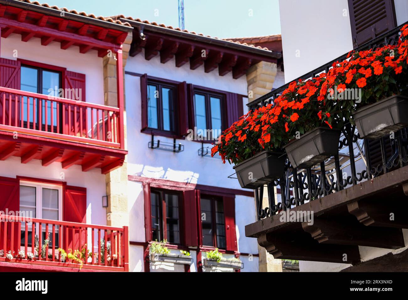 Traditional basque houses in Hondarribia, a small town near French ...