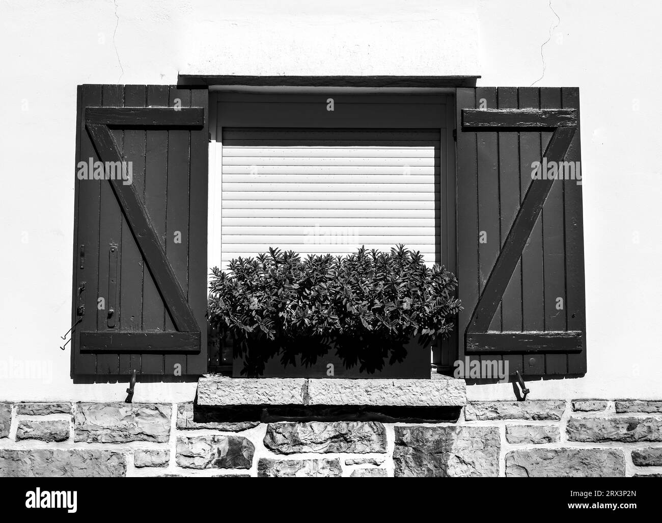 Wooden windows of Traditional basque houses in Hondarribia, a small ...