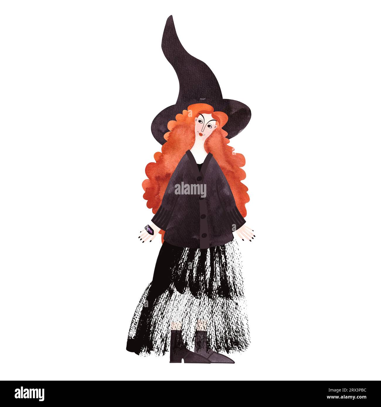 A slender, beautiful, smiling, cheerful young witch with a shock of ...