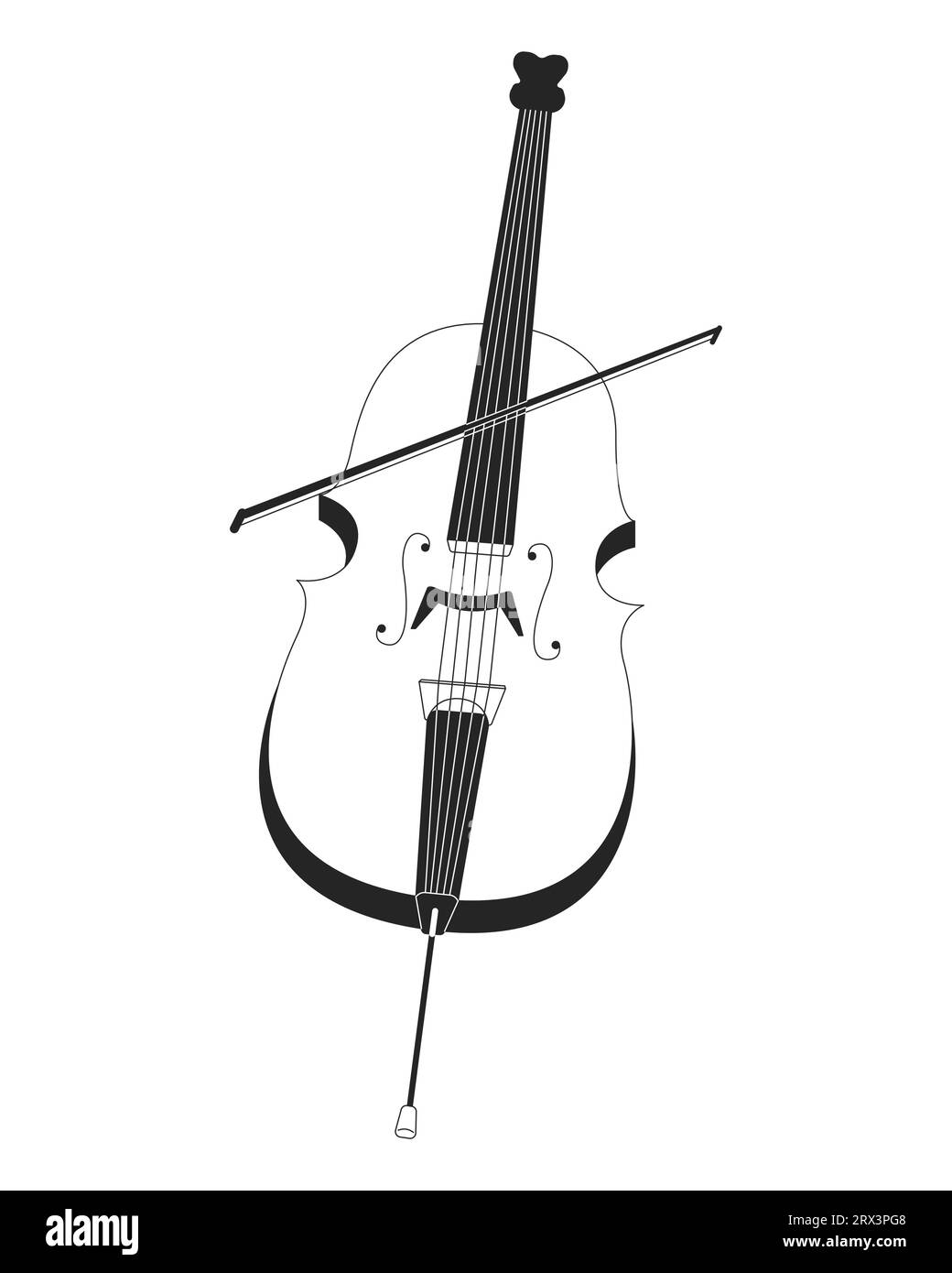Cello string instrument black and white 2D line cartoon object Stock ...