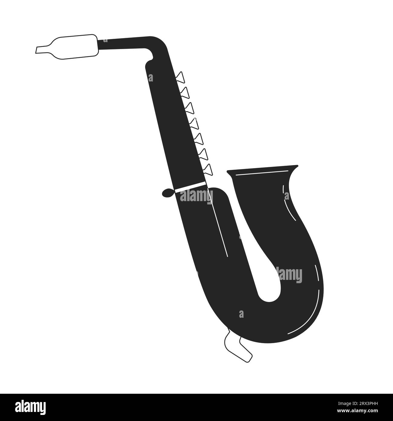 Saxophone musical instrument black and white 2D line cartoon object ...