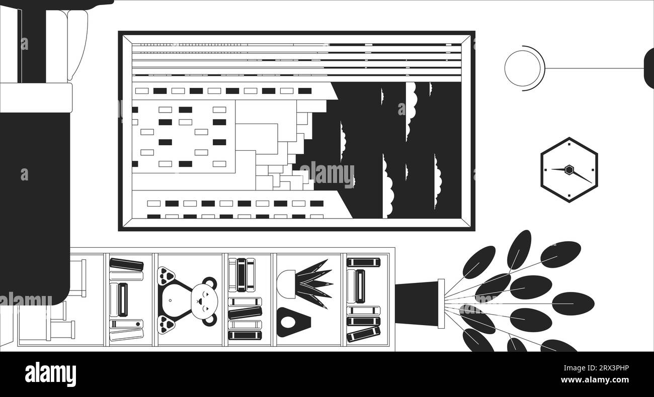 Inverted room cozy interior outline 2D cartoon background Stock Vector ...