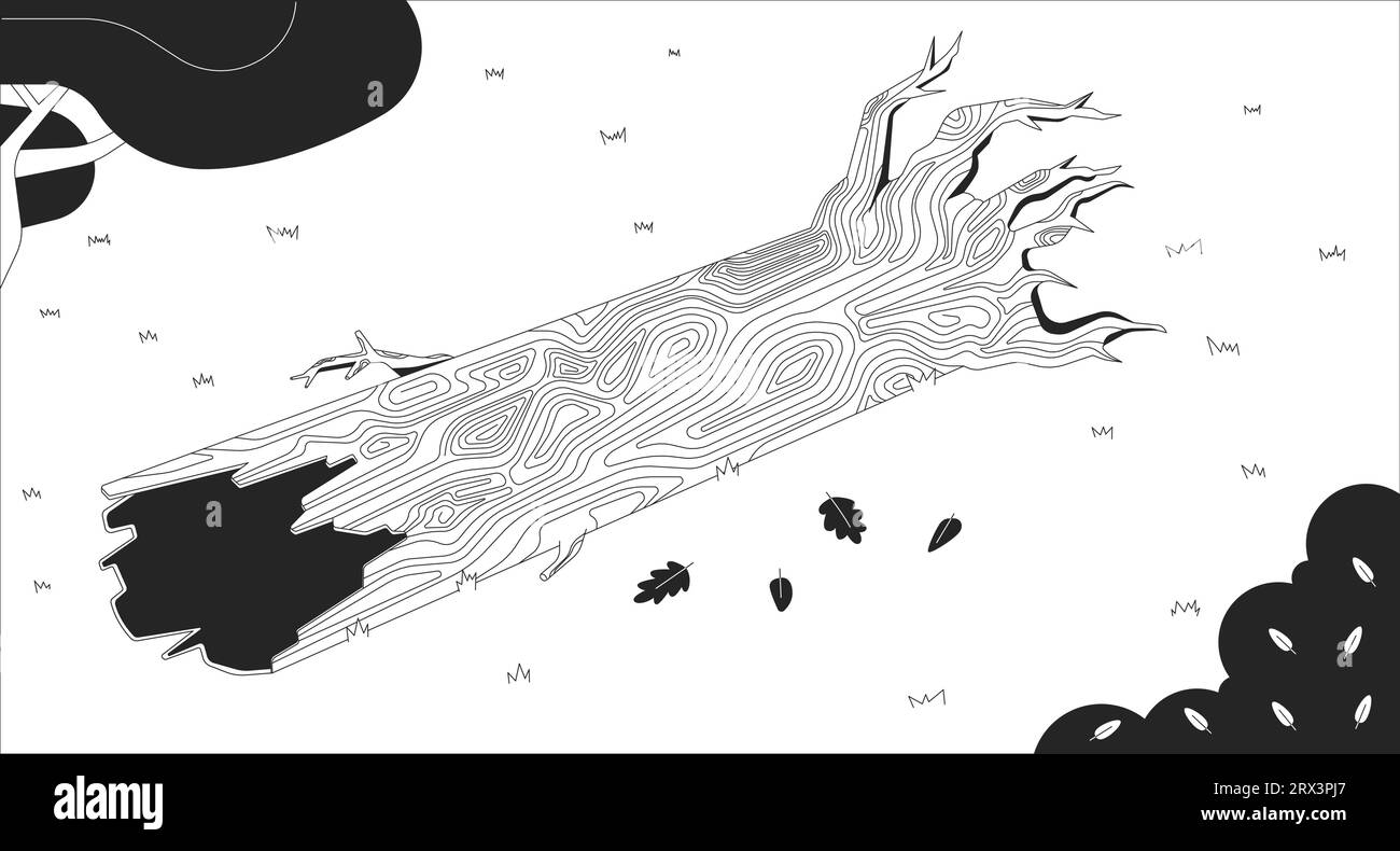 Woodland tree trunk lying on ground outline 2D cartoon background Stock ...