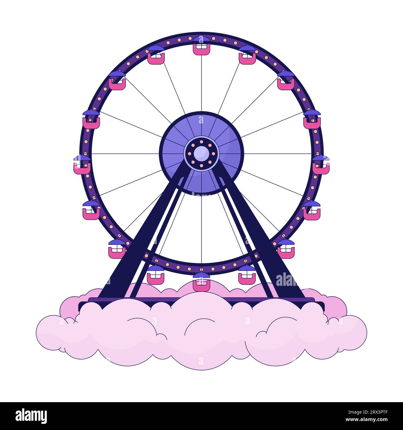 Ferris wheel above clouds 2D linear illustration concept Stock Vector ...