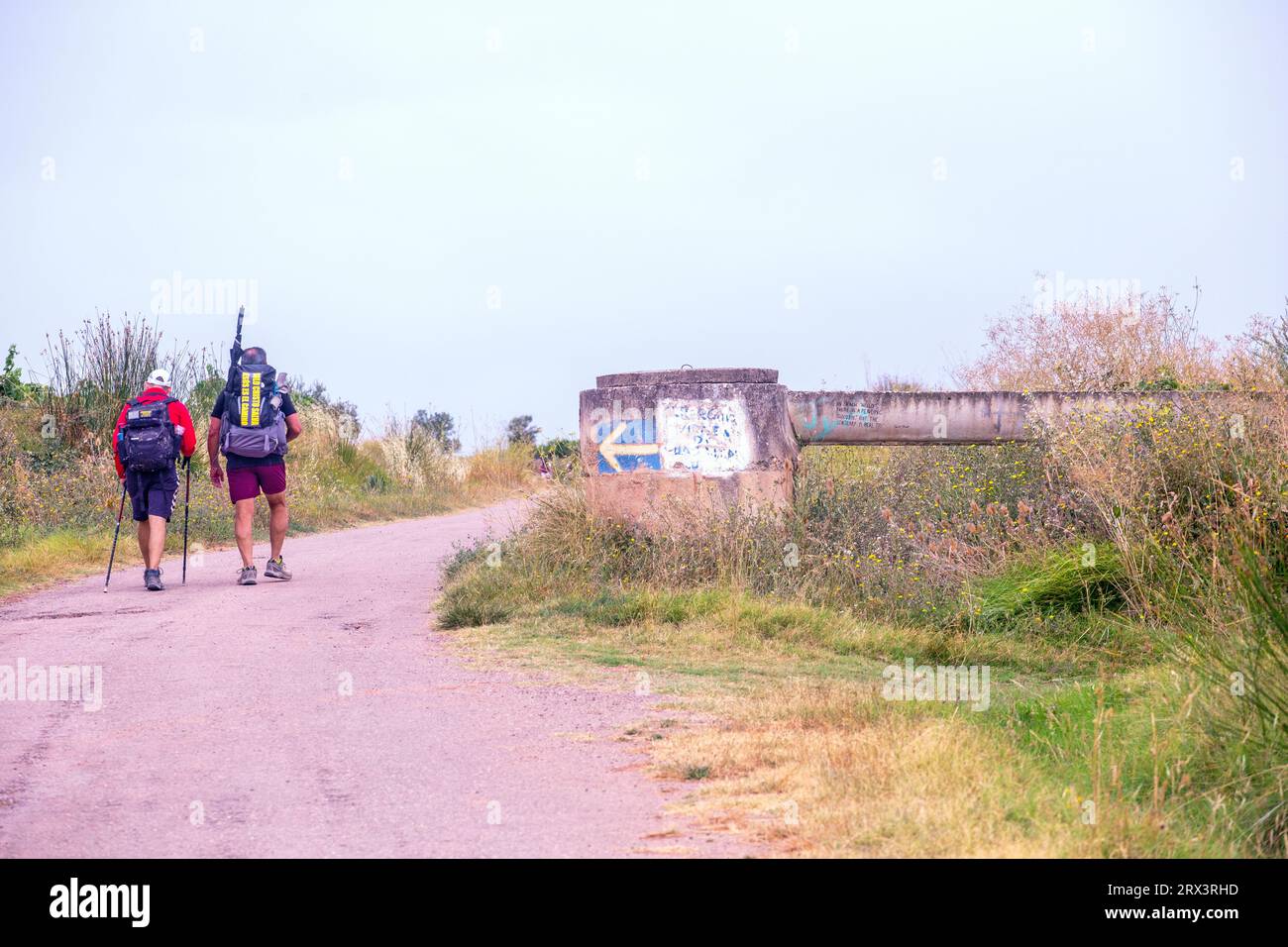 Pilgrims walking the Camino de Santiago pilgrimage route, the way of St ...