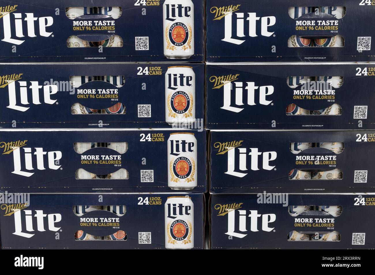 Kokomo - September 22, 2023: Miller Lite Beer display. Miller beer is ...