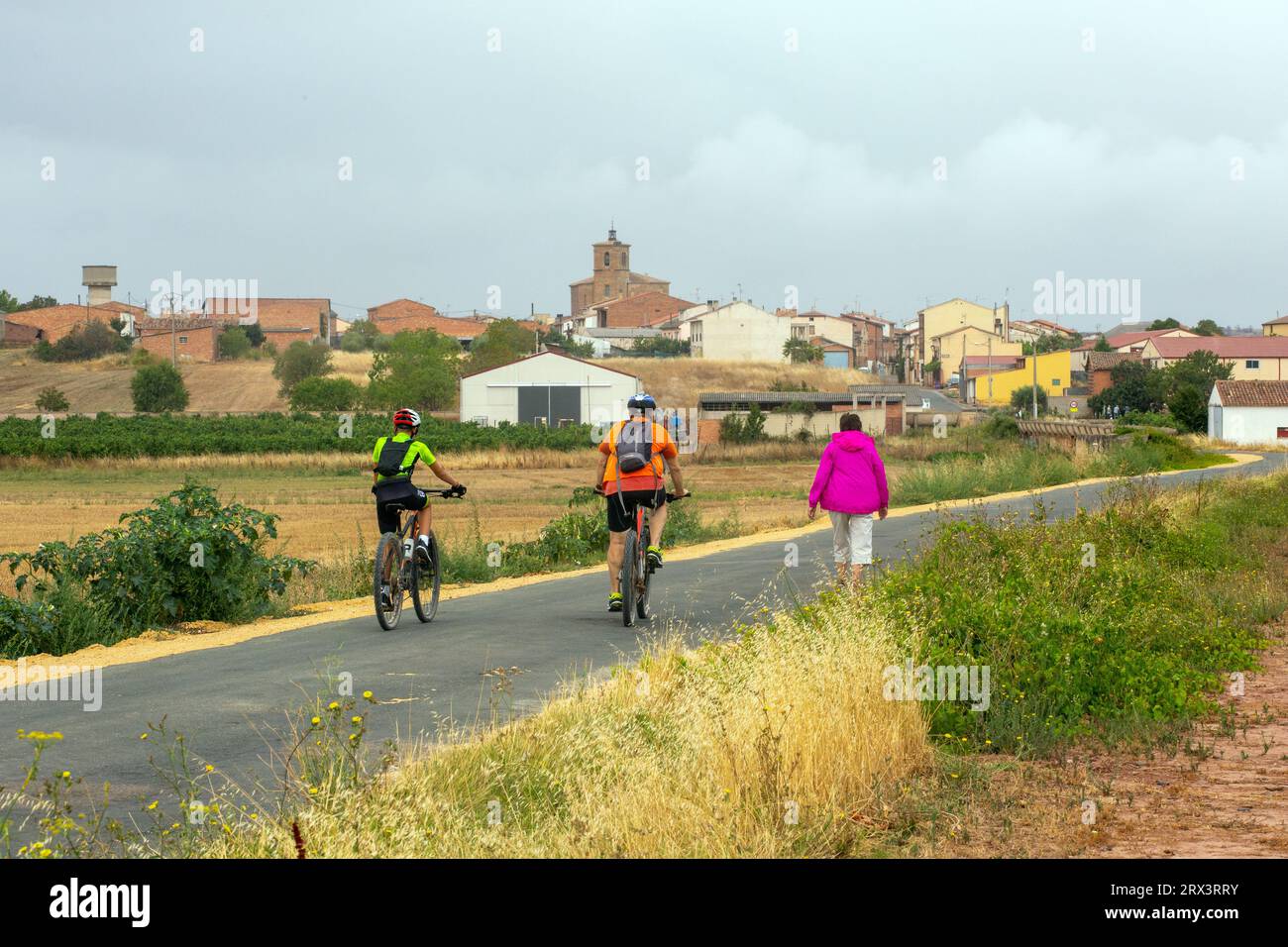 Pilgrims walking the Camino de Santiago pilgrimage route, the way of St ...