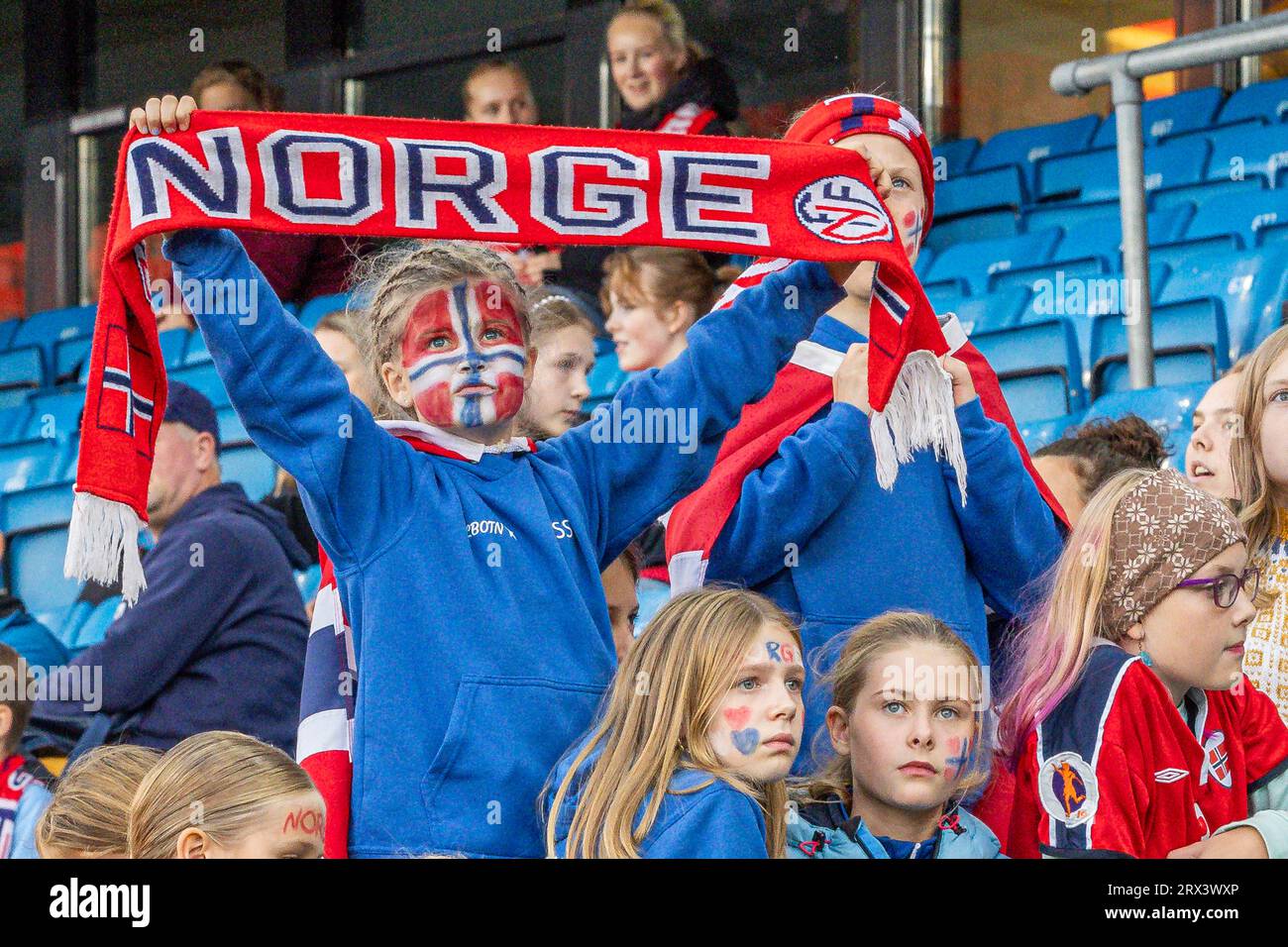 Oslo, Norway 22 September 2023 fans show their support before the UEFA Womens Nations League ...