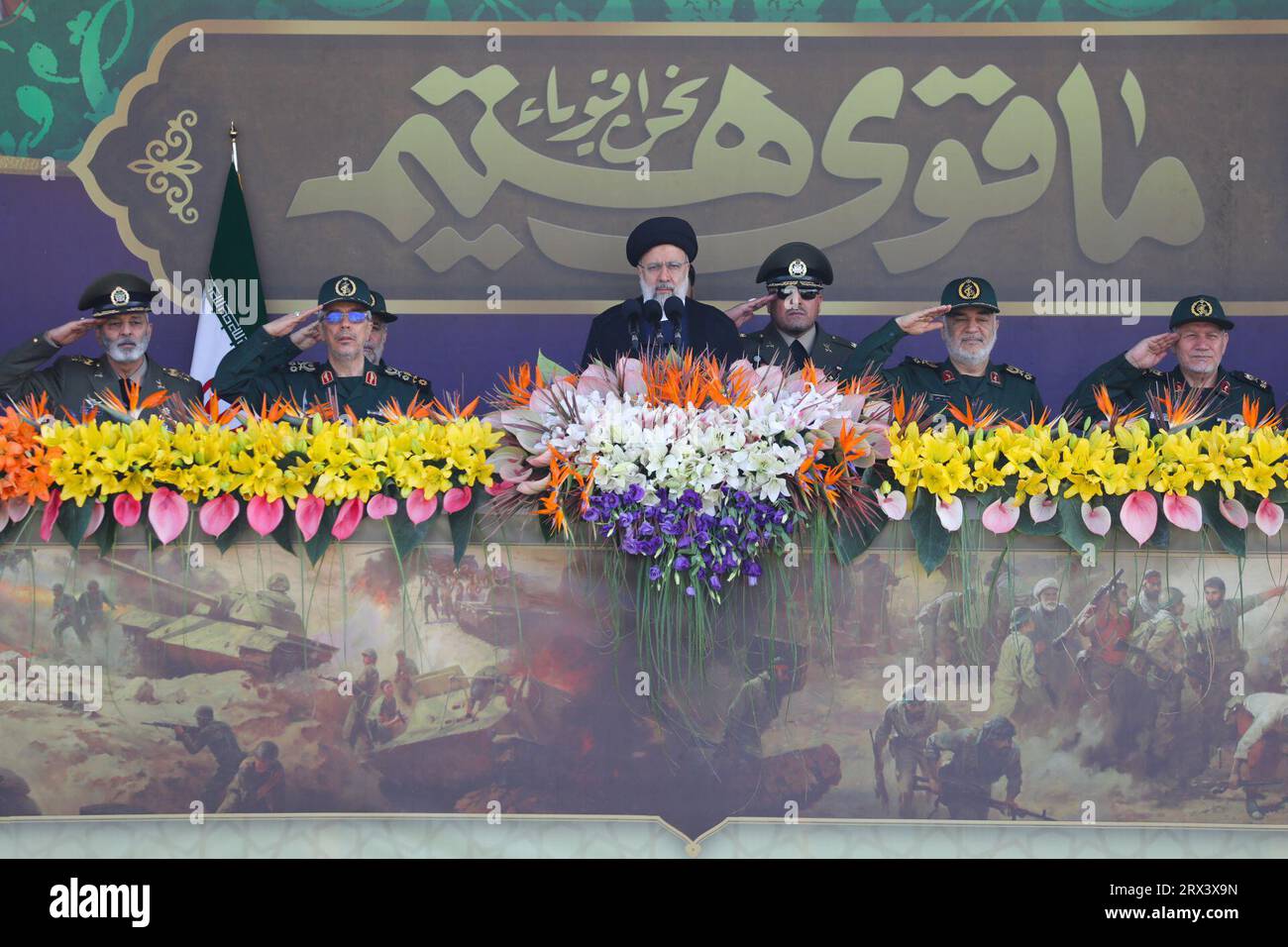 Tehran, Iran. 22nd Sep, 2023. Iranian President EBRAHIM RAISI (C ...